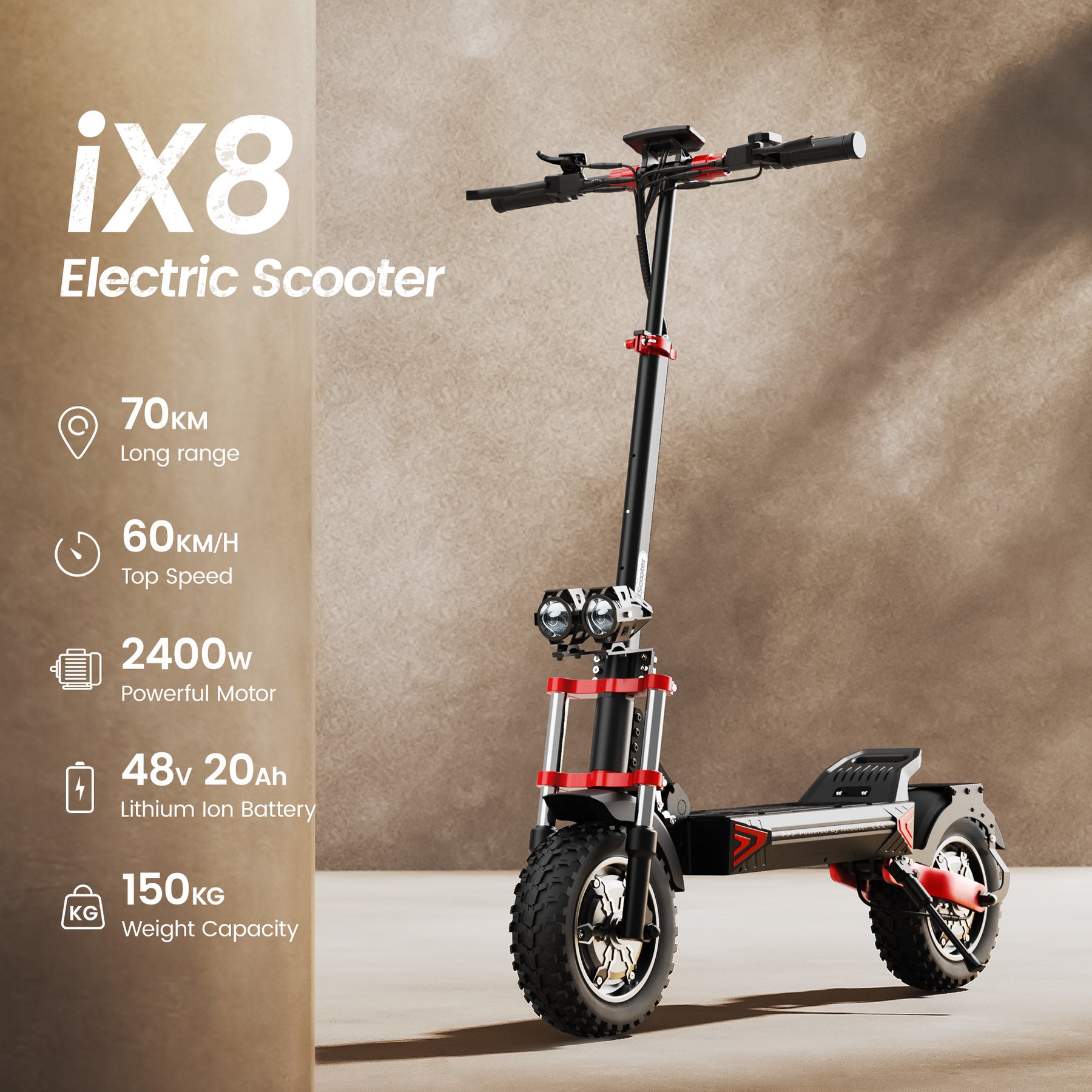 iScooter iX8 1200W*2 Off-Road E-Scooter 60KM/H – iScooter Official